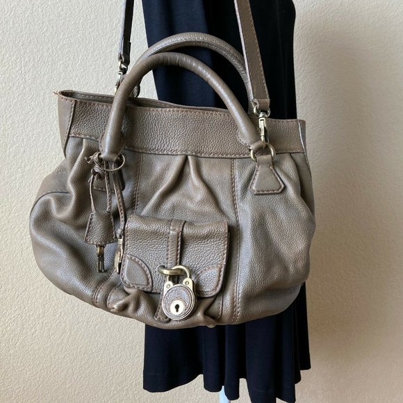 BUTI | Bags | Buti Pebbled Leather Large Handbag With Lock Key Olive ...